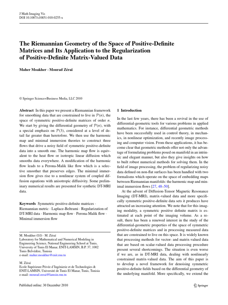 The Riemannian Geometry Of The Space Of Download Free Pdf Matrix Mathematics Integrated