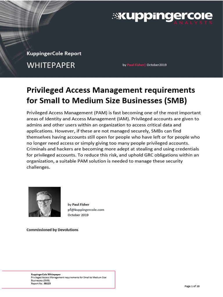 Kuppingercole Report Whitepaper Pam Requirements For SMB en | PDF | Computer Security | Security