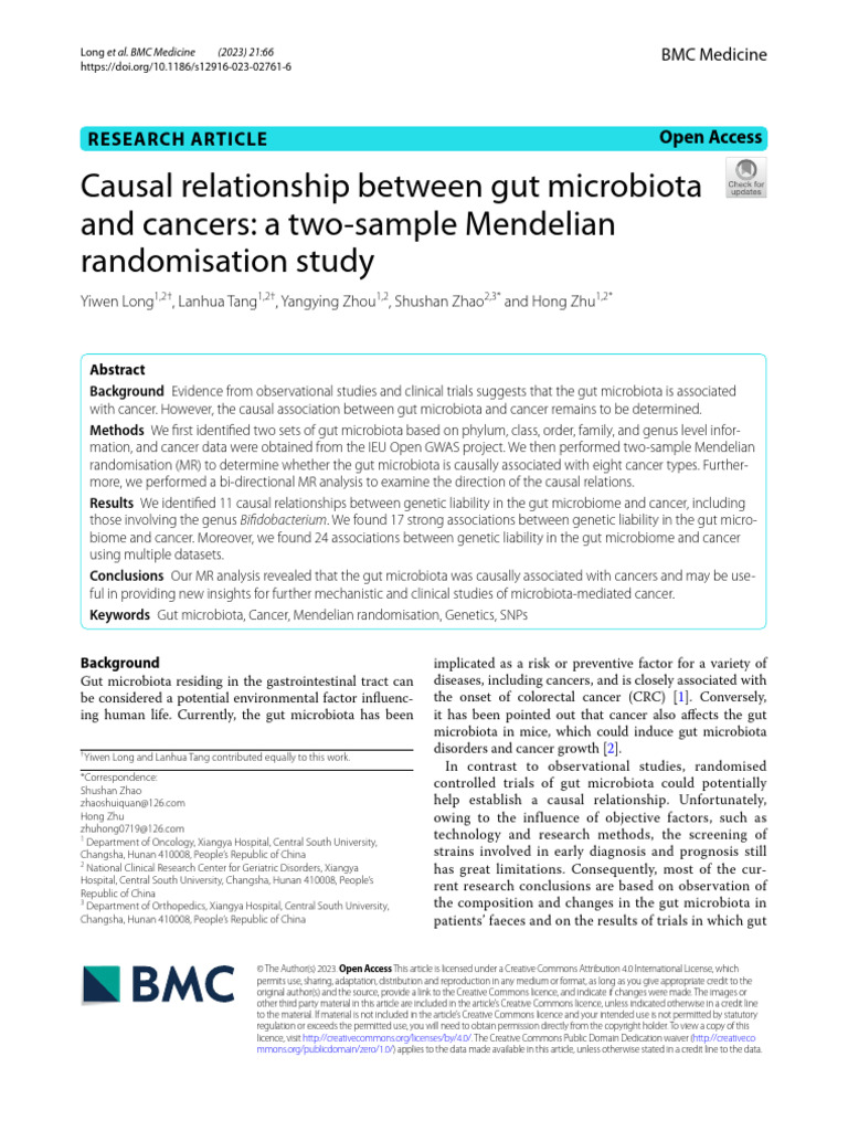 Causal Relationship Between Gut Microbiota and Cancers: A Two-Sample Mendelian Randomisation ...