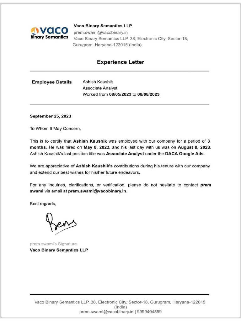 Experience Letter Sample 2 | PDF