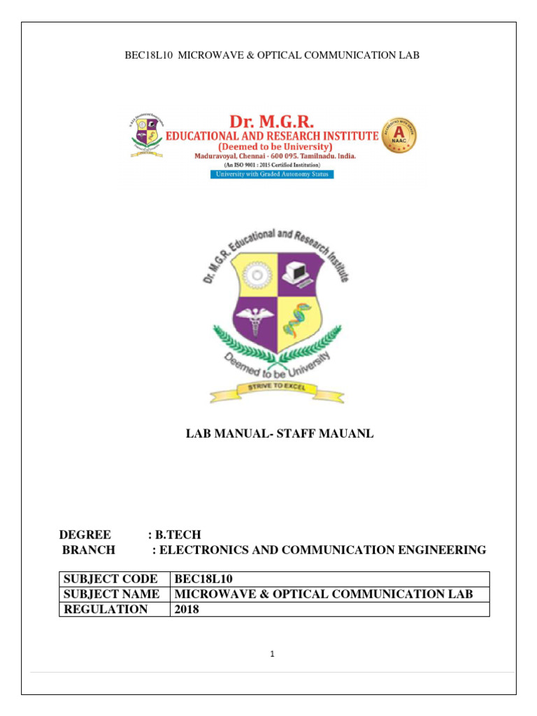 Microwave & Optical Lab Manual B.Tech | PDF | Microwave | Waveguide