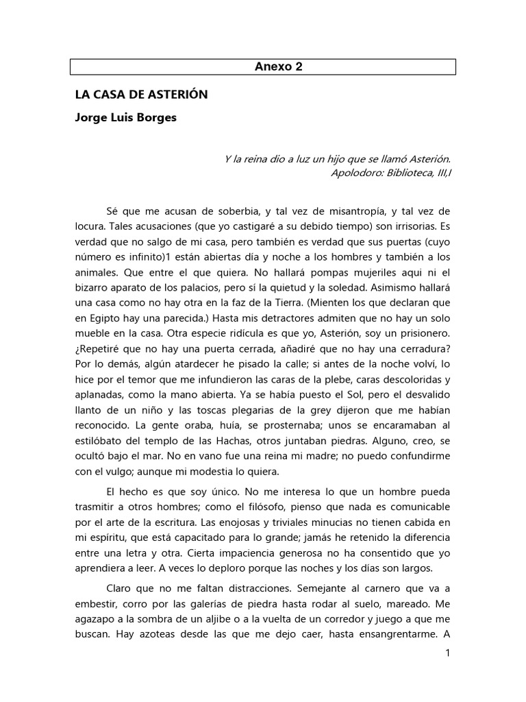 Anexo 2 - La Casa de Asterion - J L Borges | PDF | Minotauro | Teseo
