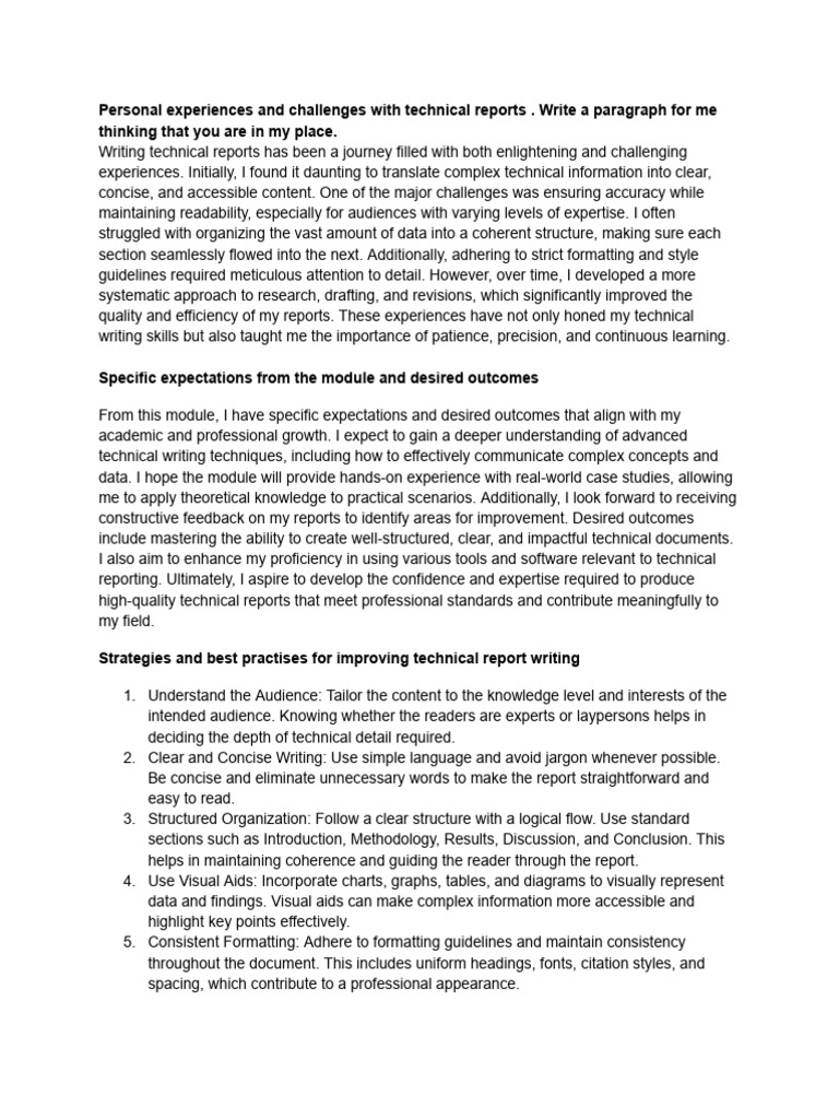 Technical Report Writing | PDF | Expert | Experience Technical Report Writing | PDF | Expert | Experience