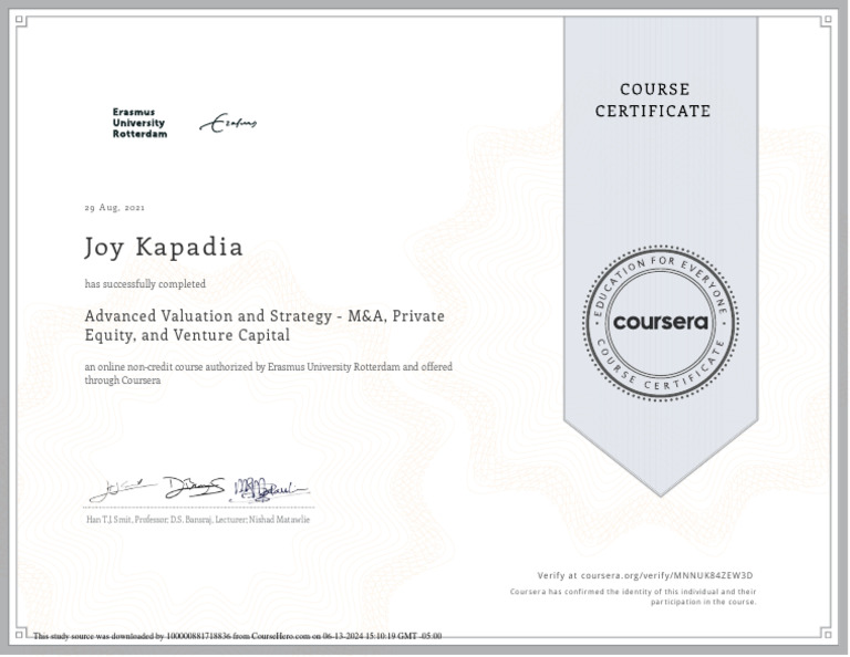 Advanced Valuation and Strategy M A Private Equity and Venture Capital Certificate PDF | PDF ...