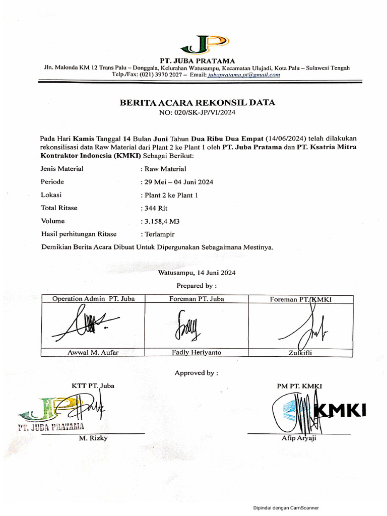 Ba Rekonsil Data Raw Mat 29 Mei SD 04 Juni 2024 | PDF