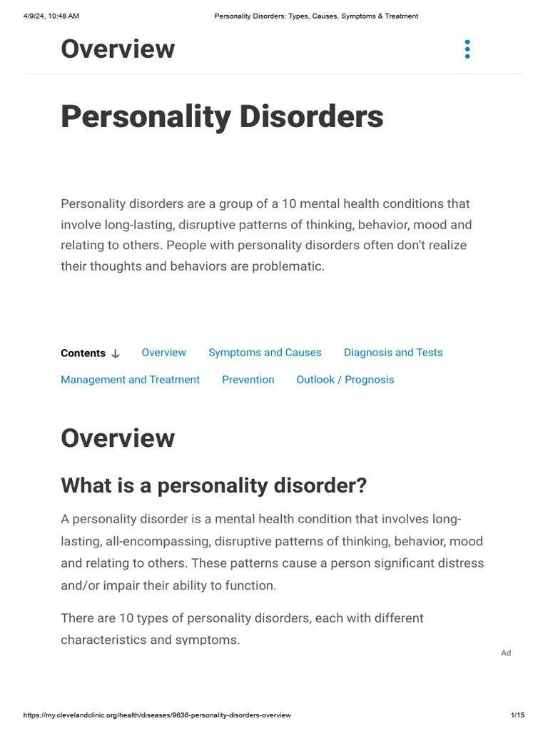 Personality Disorders - Types, Causes, Symptoms & Treatment | PDF ...