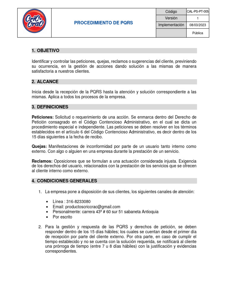 Procedimiento de PQRS | PDF | Correo | Informática