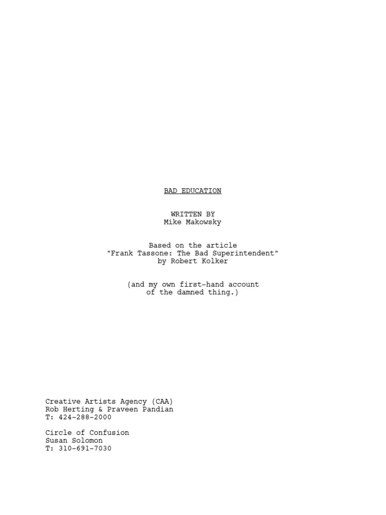 Bad Education: The Frank Tassone Story | PDF | Martin Chuzzlewit