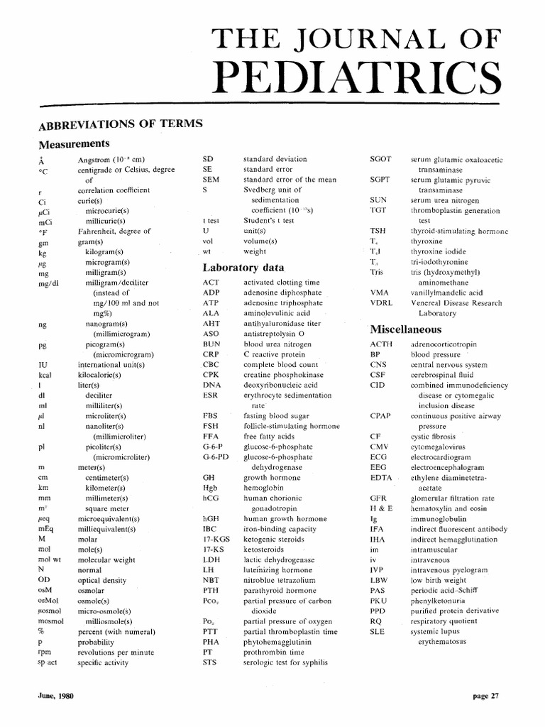 Pediatric Measurement Abbreviations Guide | PDF | Thyroid Stimulating ...