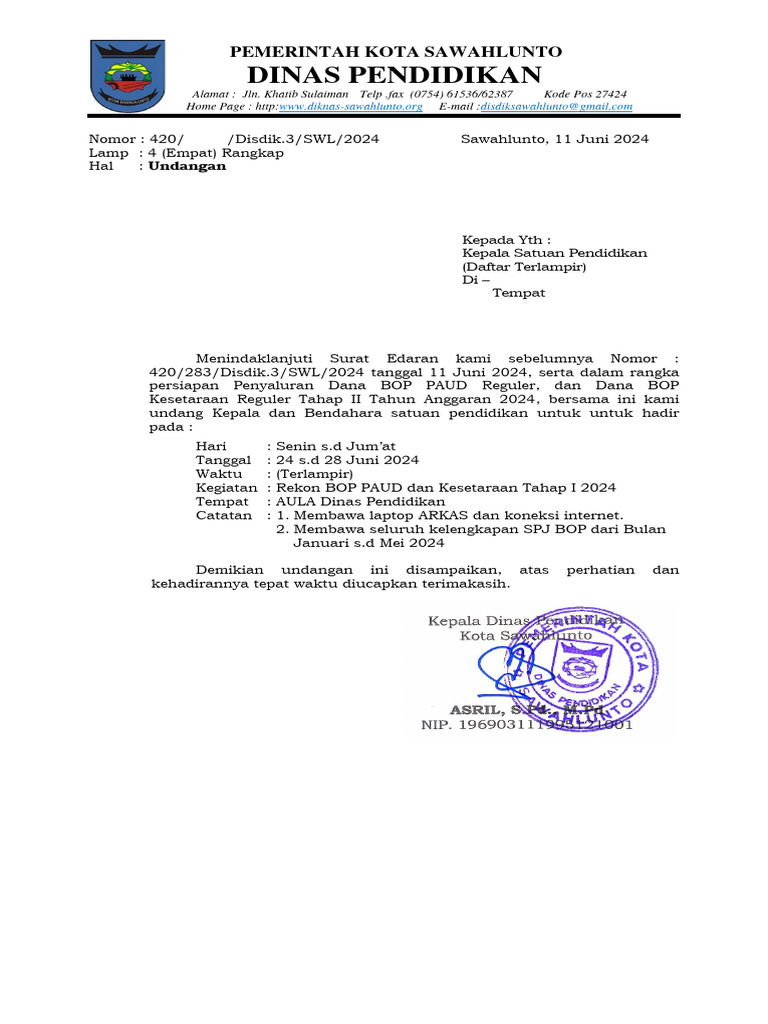 Surat Undangan Rekon Bop. | PDF