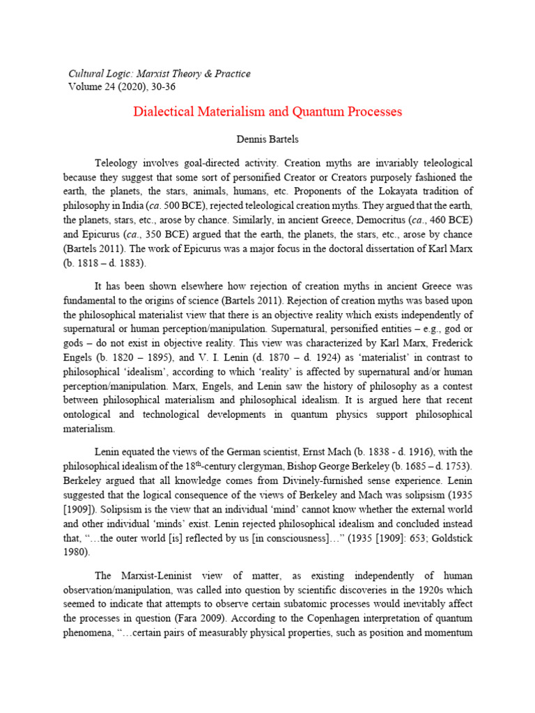 Quantum Processes and Marxist Materialism | PDF | Materialism | Reality