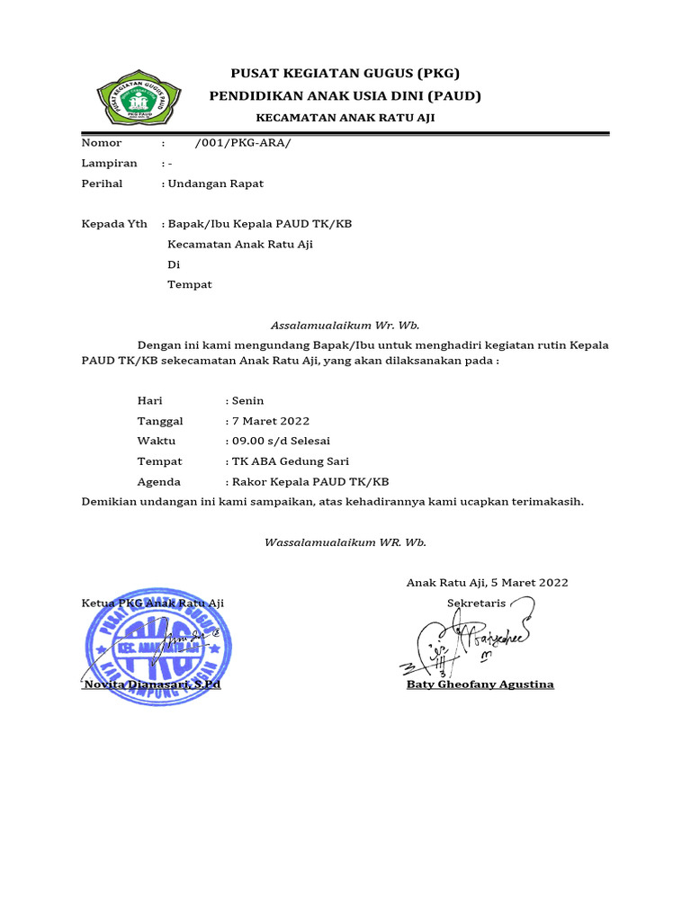 Undangan Rakor PKG | PDF