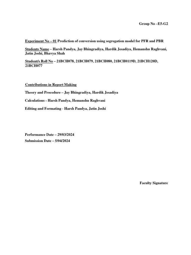 Segregation Model | PDF | Chemical Reactor | Chemistry