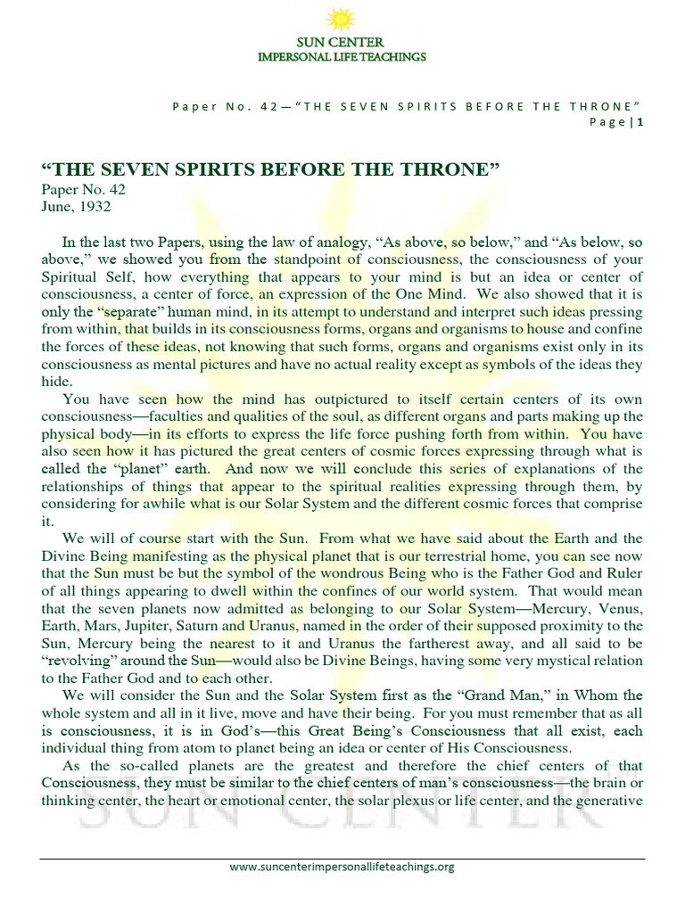 The Seven Spirits: Cosmic Consciousness | PDF | Planets In Astrology ...