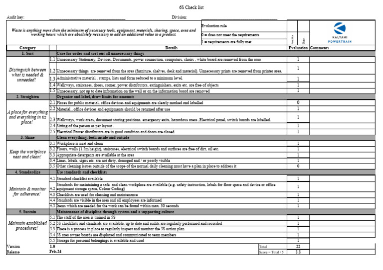 5S_Checklist -Office Revised | PDF