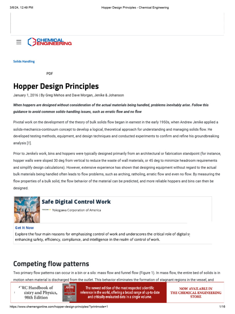 Hopper Design Principles for Mass Flow | PDF | Stress (Mechanics ...
