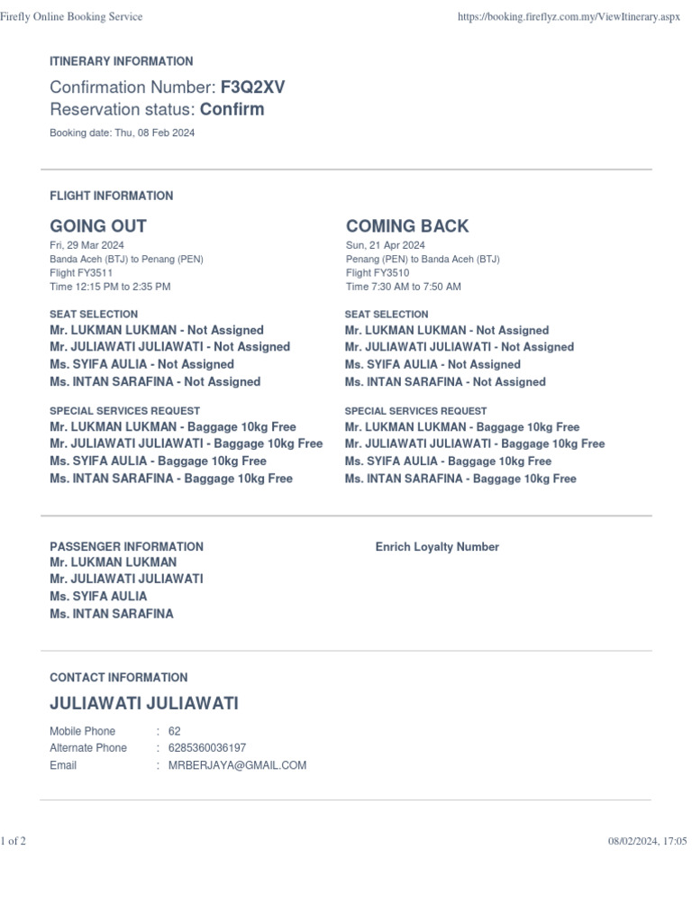 Firefly Online Booking Service | PDF | Fee | Payments