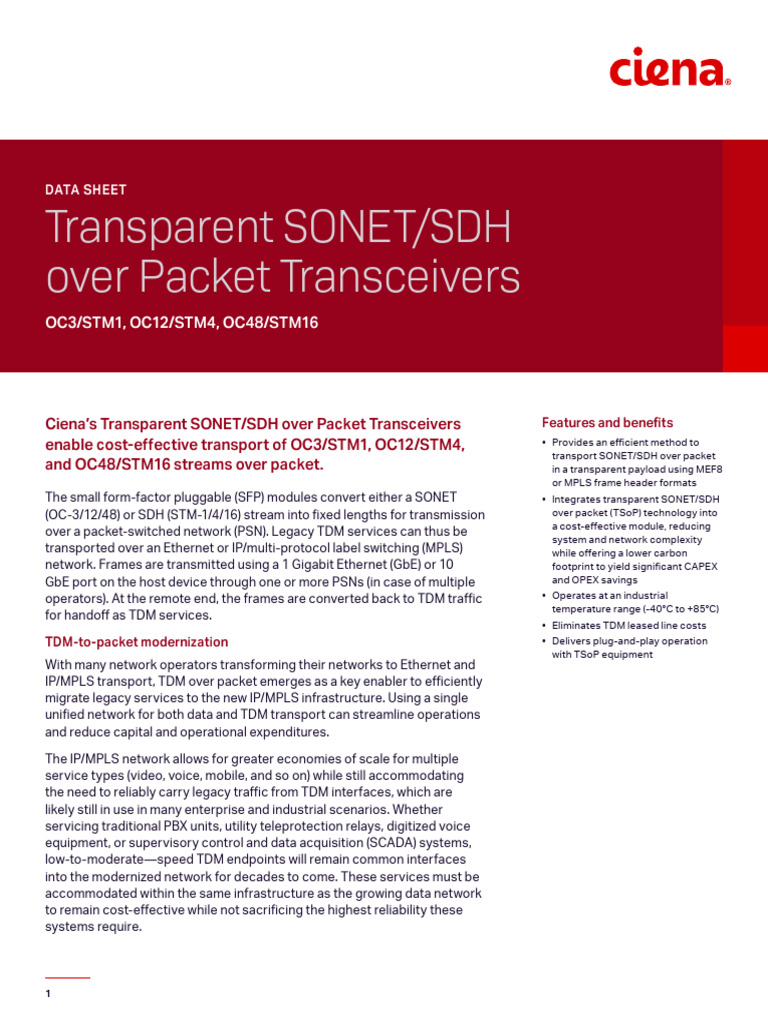 Transparent_SONET-SDH_over_Packet_Transceivers_DS | PDF | Networking | Multiprotocol Label Switching