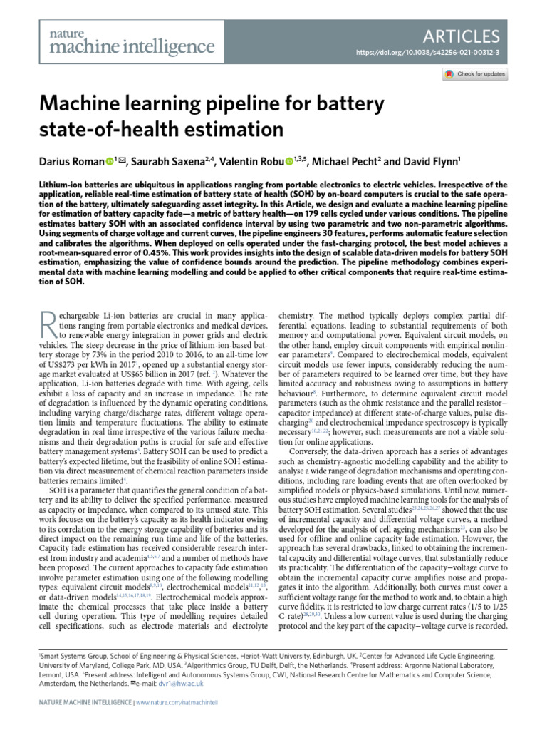 Machine Learning Pipeline For Battery State-Of-Health Estimation ...