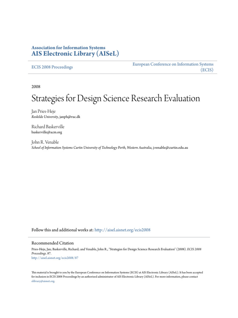 Design Science Research Evaluation Strategies | PDF | Evaluation ...