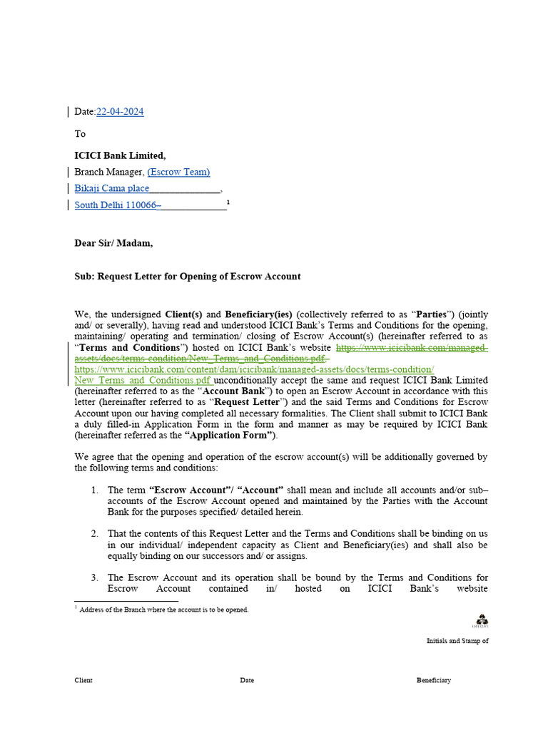 escrow account Request letter | Download Free PDF | Business | Personal ...