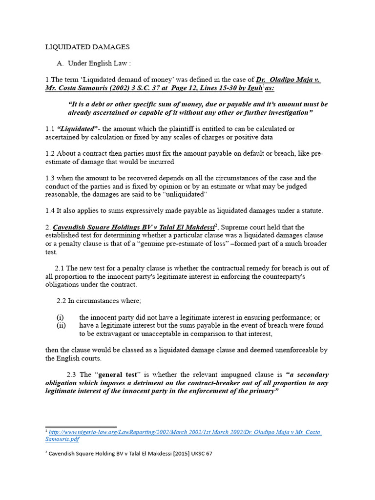 Liquidated Damages | PDF | Liquidated Damages | Damages