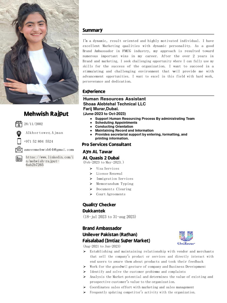 Mehwish CV., | Download Free PDF | Marketing | Sales