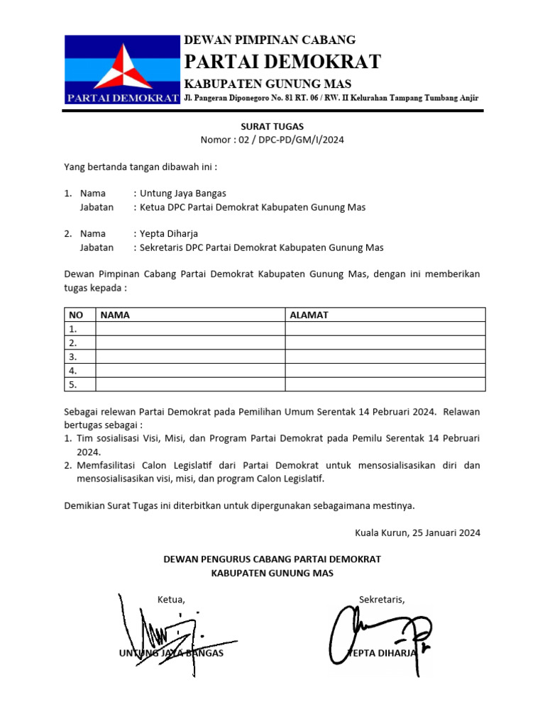 Surat Tugas Relawan | PDF