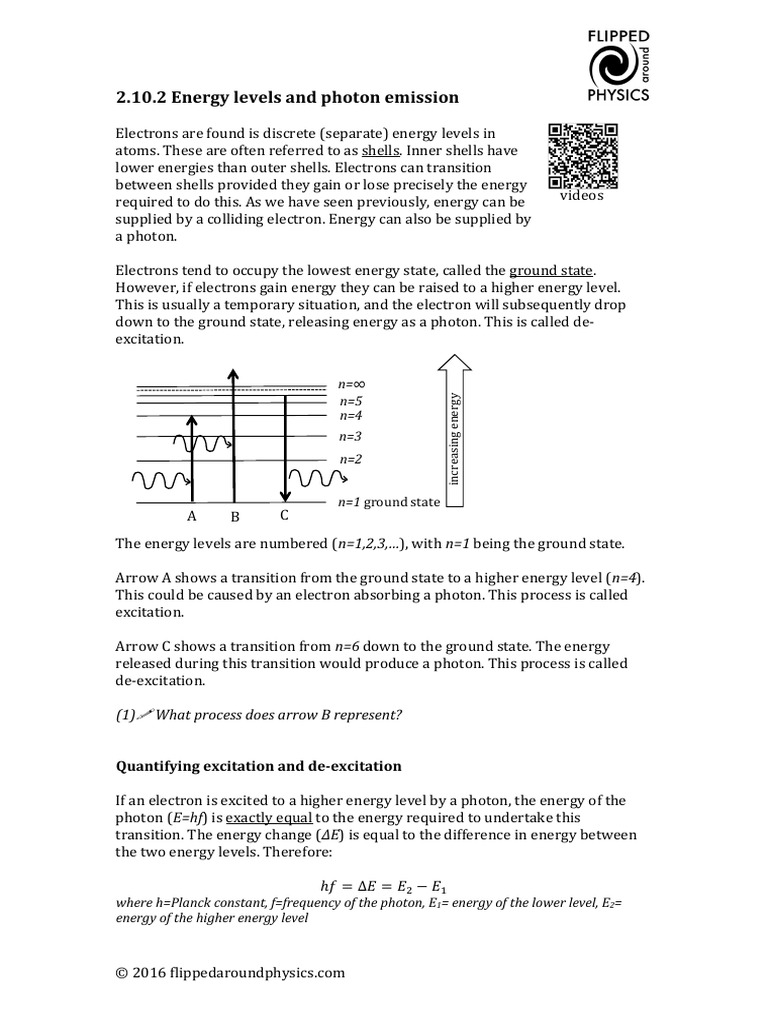 2.10.2 Energy Levels and Photon Emission | PDF | Energy Level | Electronvolt