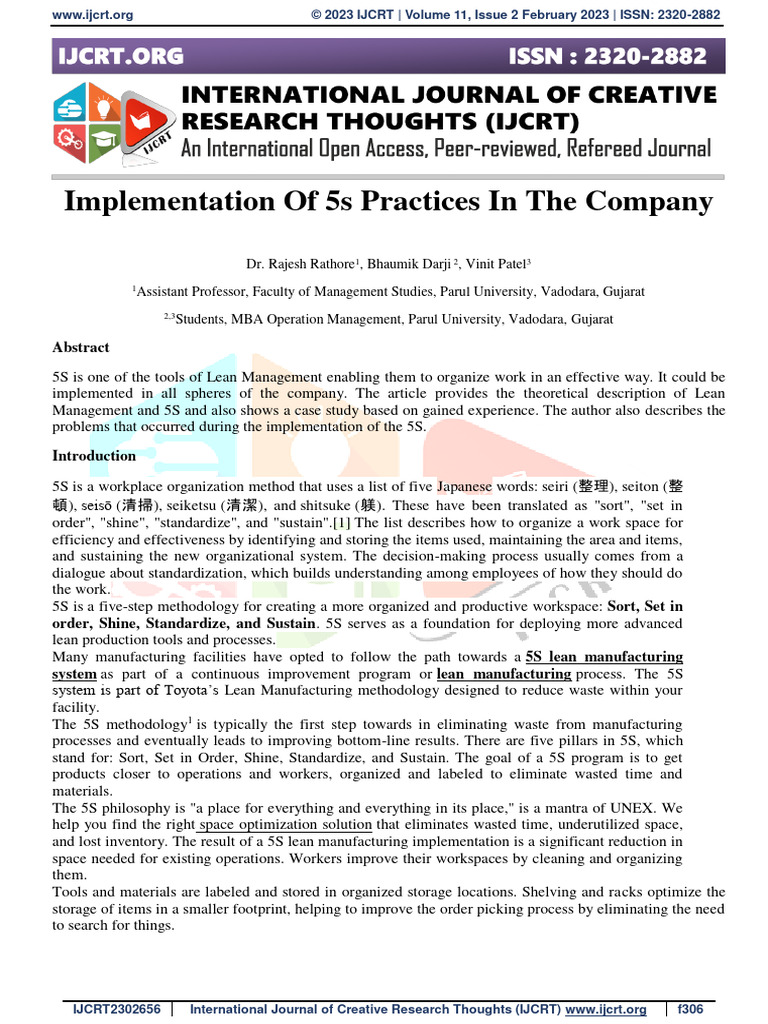 Implementation of 5s Practices in The Company | PDF | Lean ...