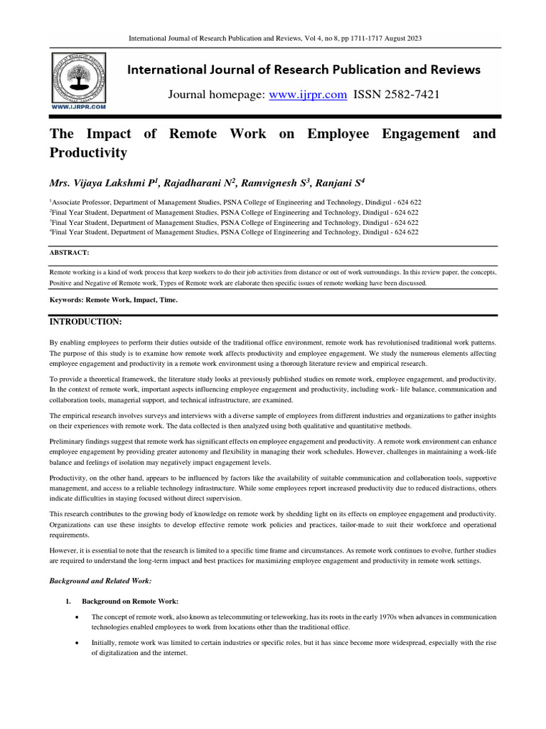 Impact of Remote and Hybrid Work | PDF | Employment | Communication Impact of Remote and Hybrid Work | PDF | Employment | Communication
