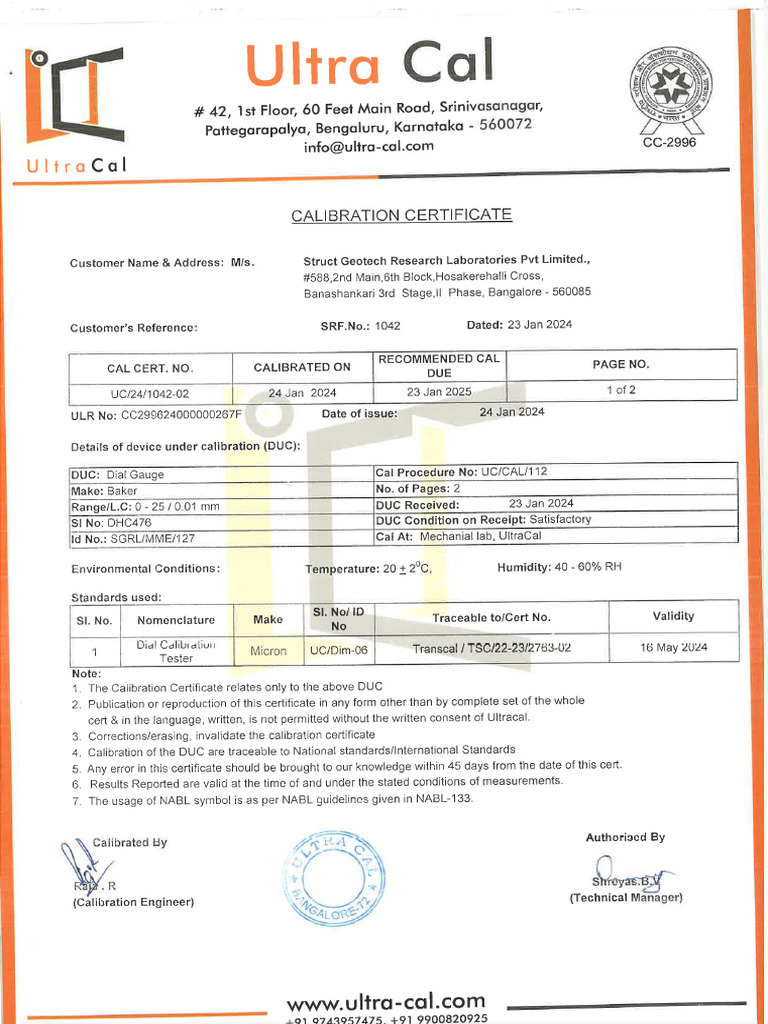Dial Calibration Certificates | PDF