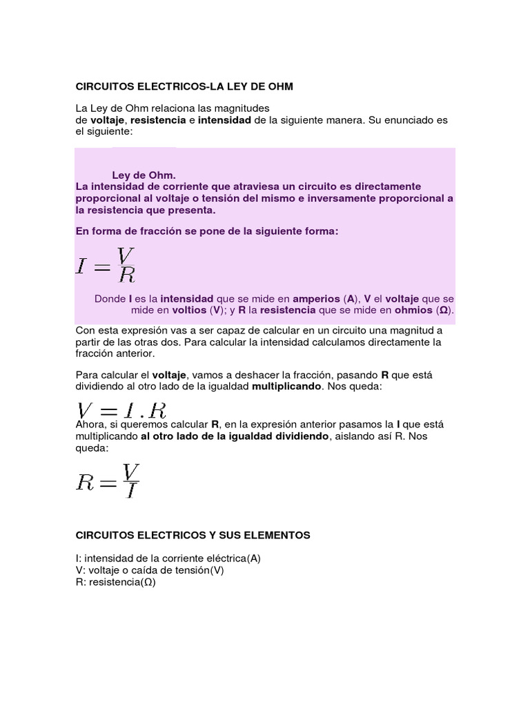CIRCUITOS ELECTRICOS - Ley de Ohm-2do-A-2020 | Descargar gratis PDF | Resistencia Eléctrica y ...