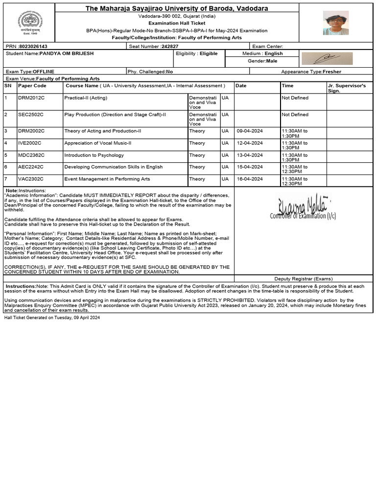 8023026143msuis PDF Hallticket | PDF
