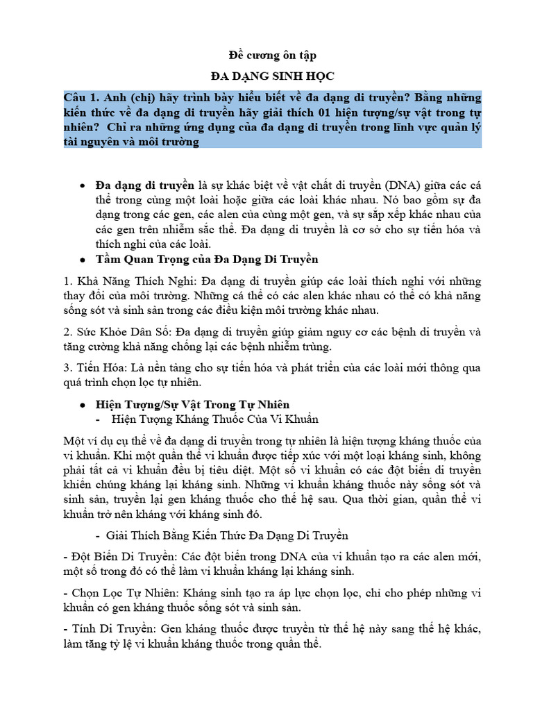 2024- Bskt- Đc Đa Dạng Sinh Học | PDF