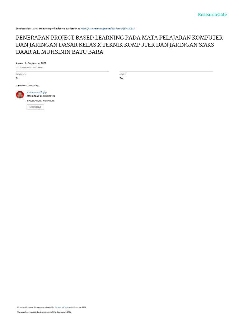 Penerapan Project Based Learning Pada Mata Pelajaran Komputer Dan ...