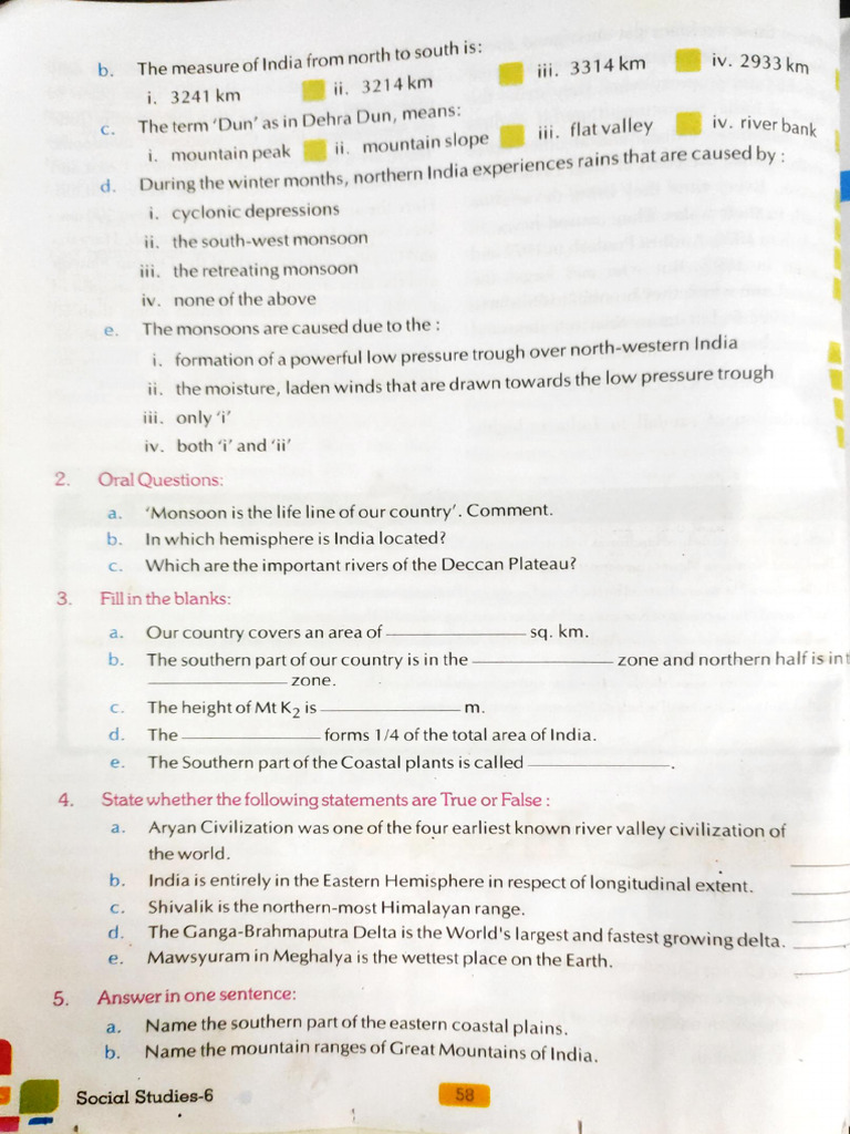 Class 6 Worksheet | Download Free PDF | Monsoon | Natural Events