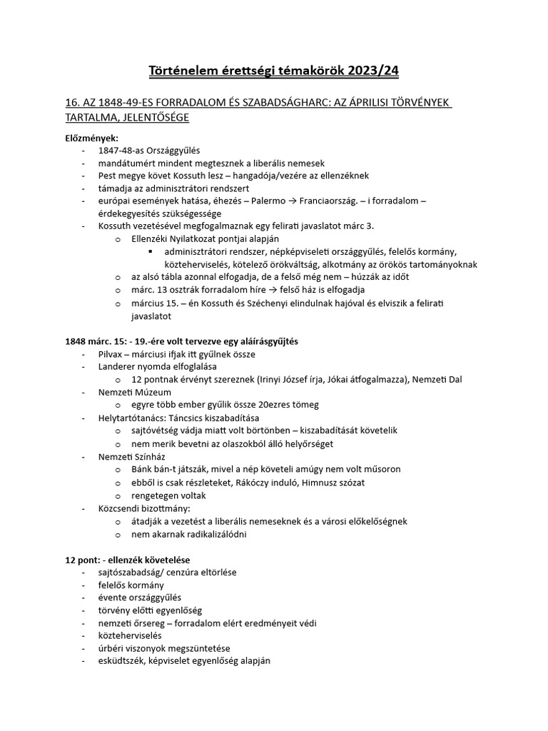 Az 1848-49-Es Forradalom És Szabadságharc | PDF