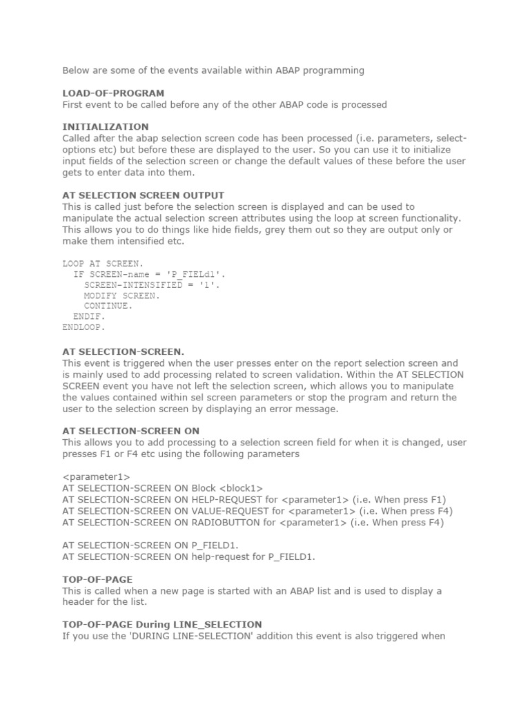 ABAP Events | Download Free PDF | Parameter (Computer Programming) | Software Development
