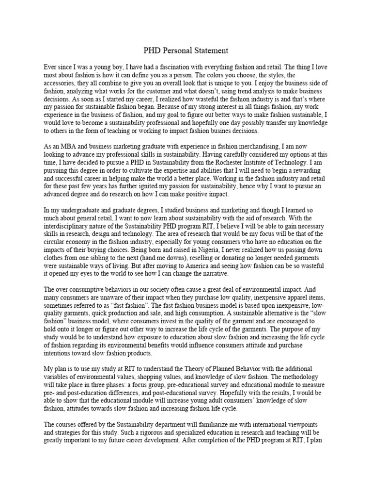 Phd Personal Statement Rit Pdf Fashion Economies