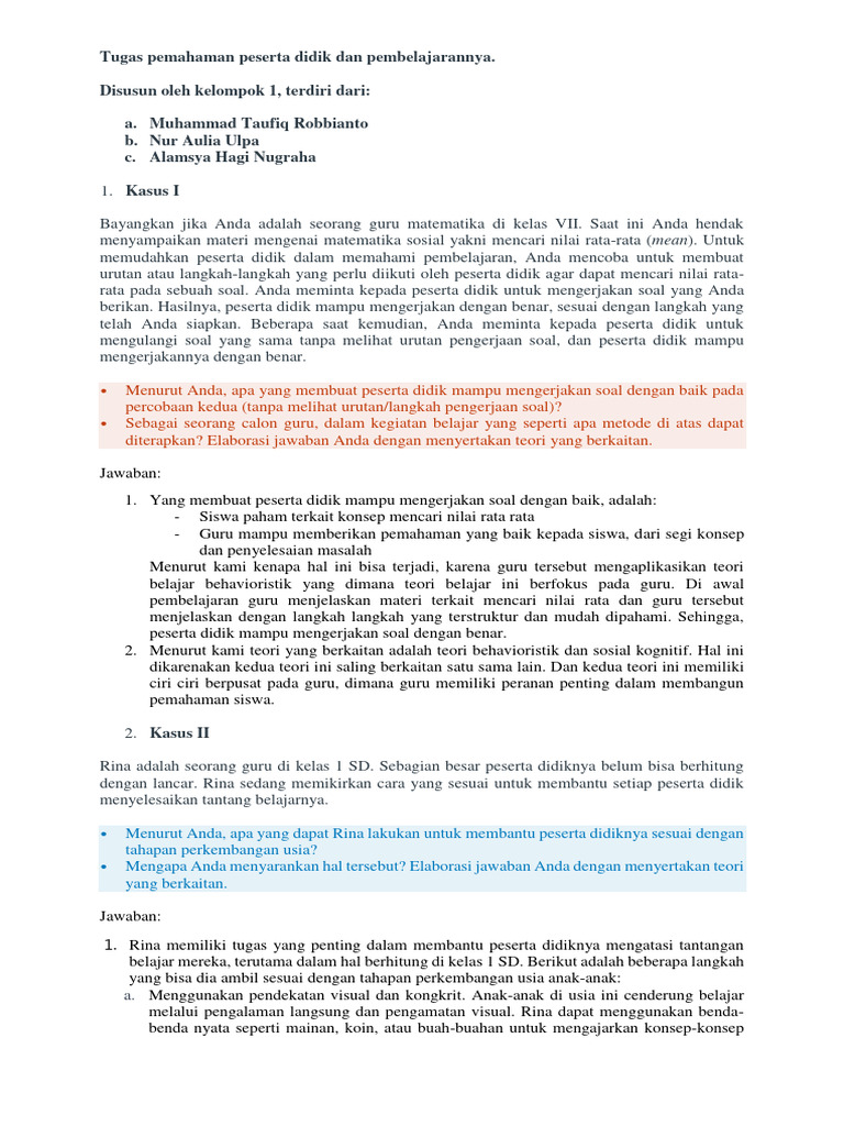 Tugas Pemahaman Peserta Didik Dan Pembelajarannya | PDF | Karier & Perkembangan | Kesehatan Holistik