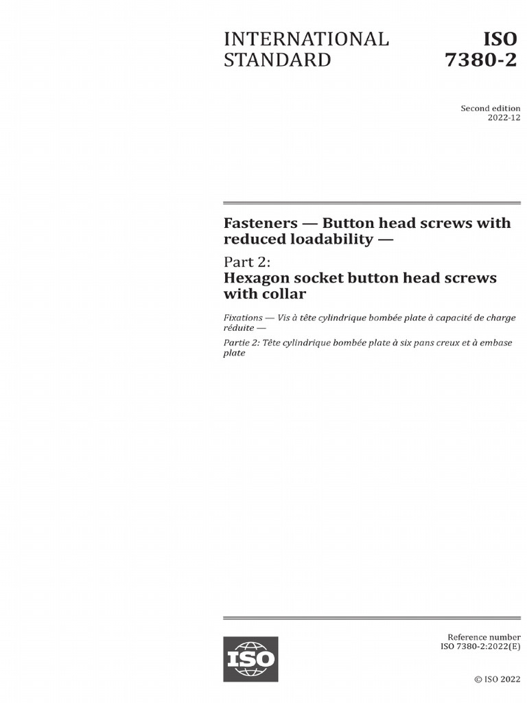 ISO 7380-2 Hexagon Socket Button Head Screws With Collar | PDF