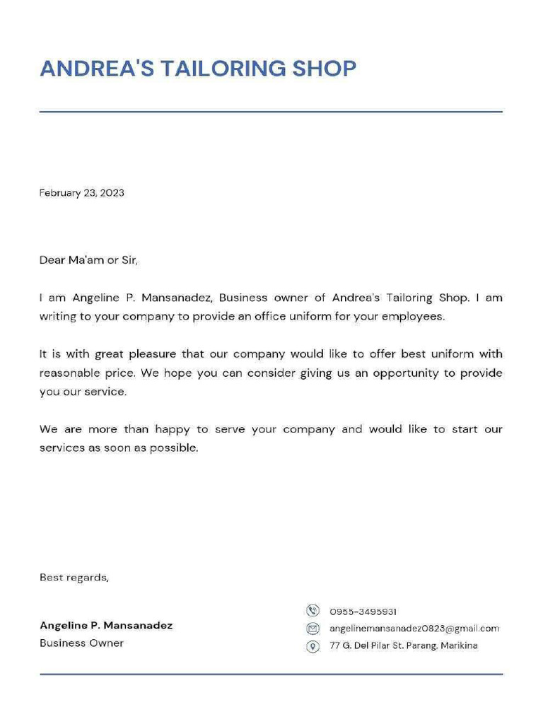 Letter To Provide Uniform | PDF