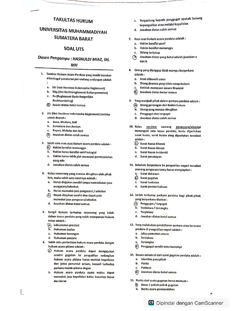 Uts Praktik Kemahiran HK | PDF