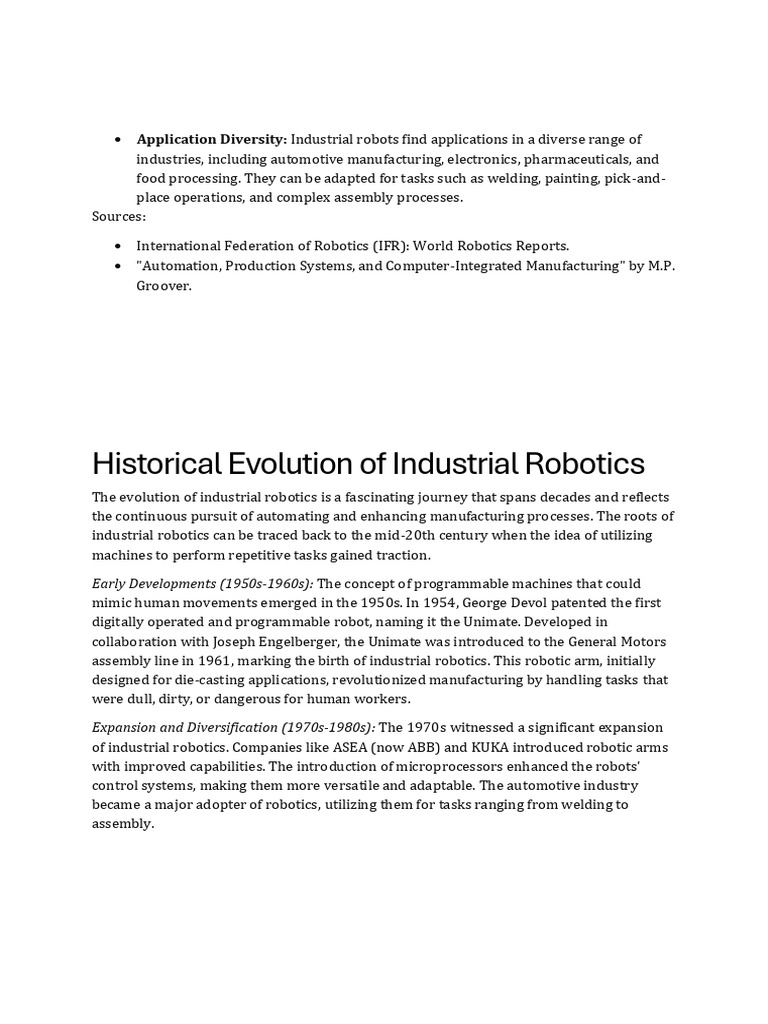 Historical Evolution of Industrial Robotics | PDF | Robotics | Robot