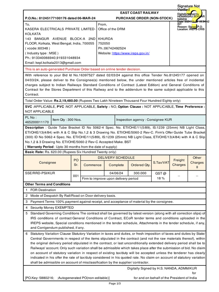 Guide Tube Bracket ID No 5062-4 | PDF | Value Added Tax | Taxes