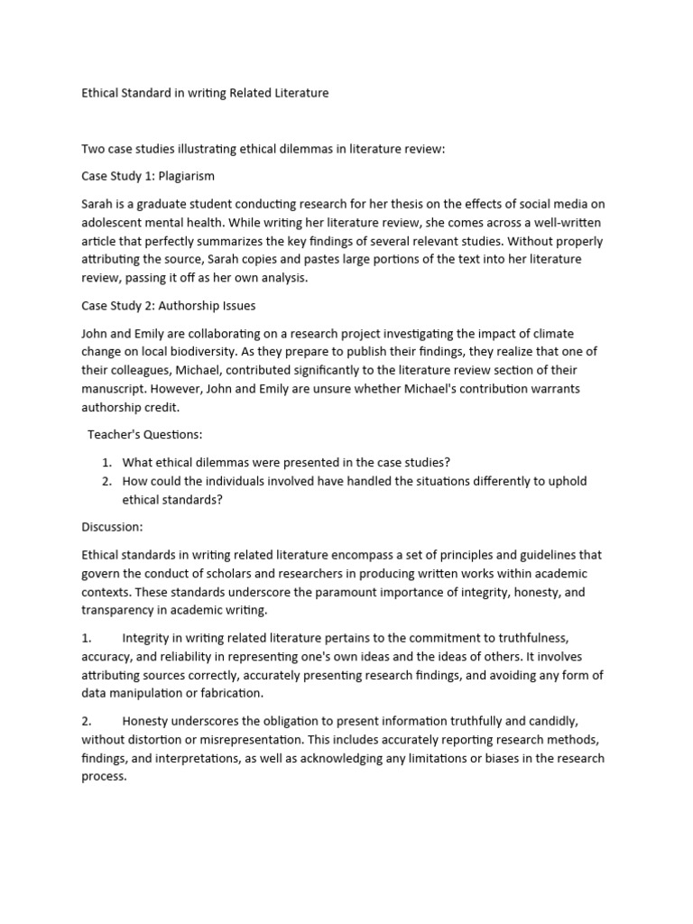 Ethical Standard in Writing Related Literature Hand Out | PDF ...