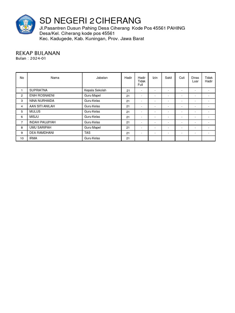Rekap Absen SD | PDF