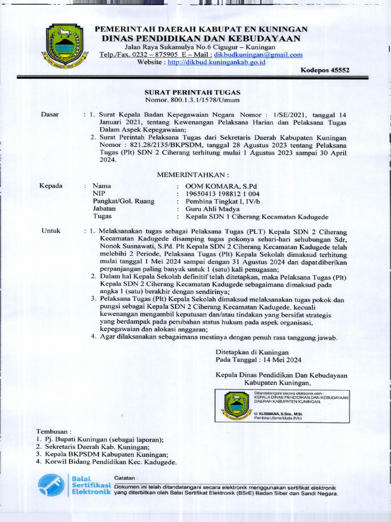 Surat Tugas PLT | PDF