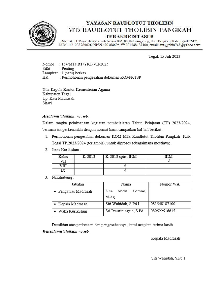 Contoh (Cover, Rekom & Pengesahan) | PDF